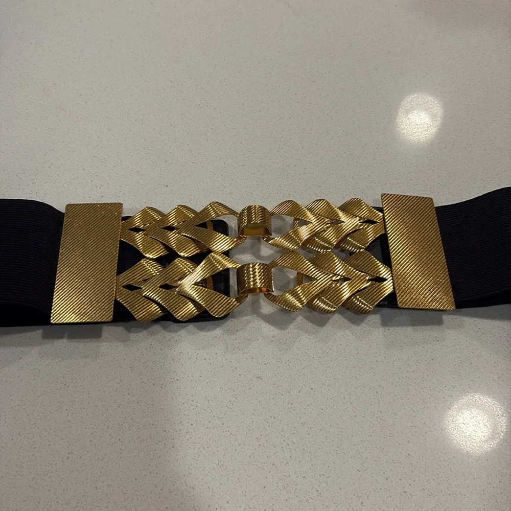 Zara | Accessories | Zara Black Elastic Belt Featuring A Braided Golden ...